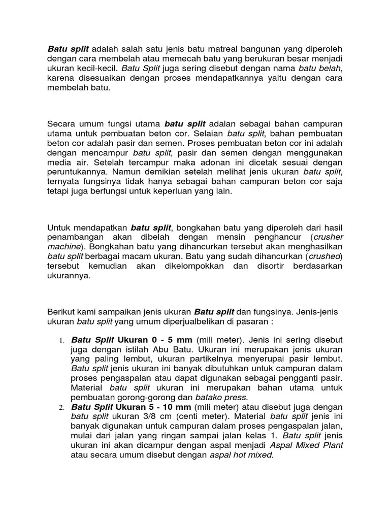 Jenis dan Ukuran Batu Split dalam Konstruksi | PDF