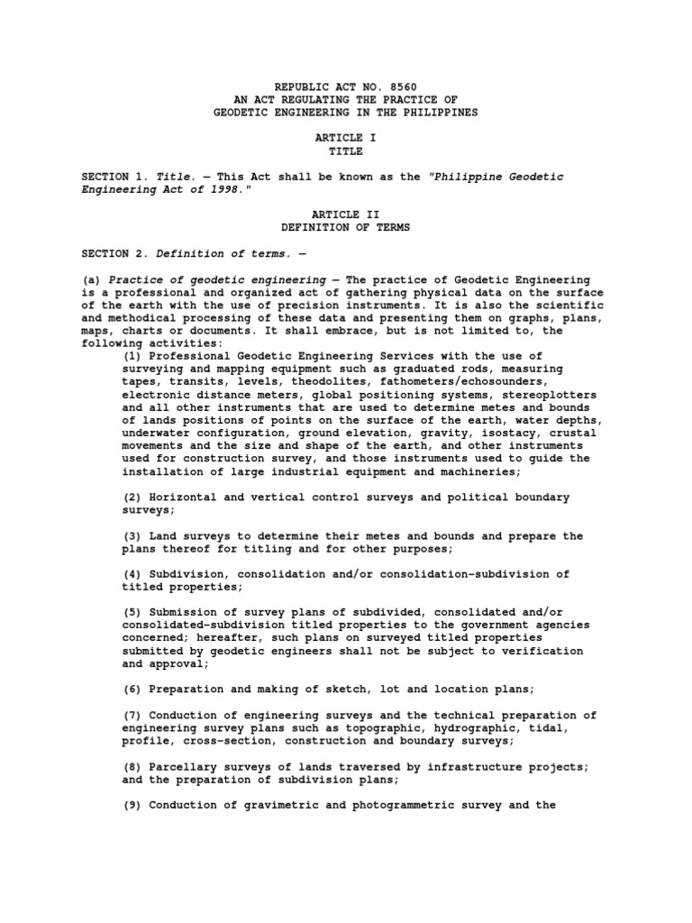 Engineering Act of 1998." | PDF | Surveying | Licensure