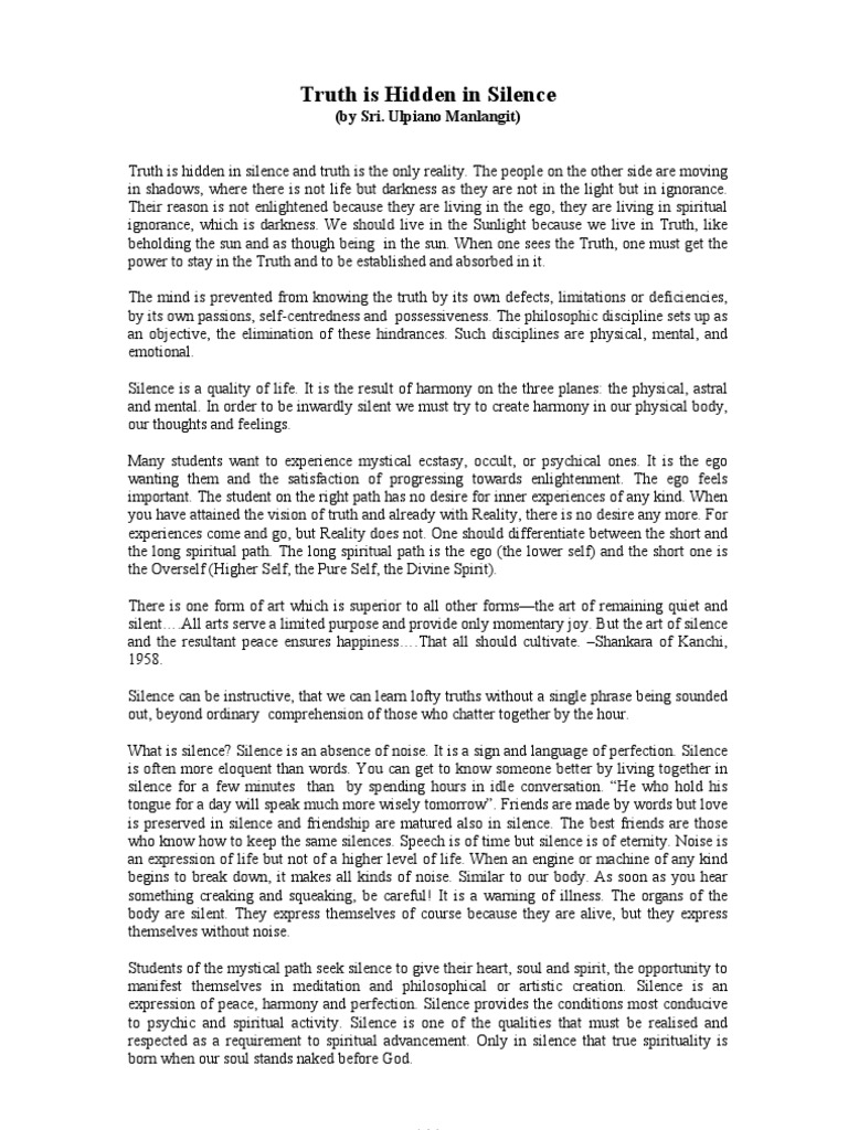 Truth Is Hidden in Silence | Download Free PDF | Silence | Spirituality