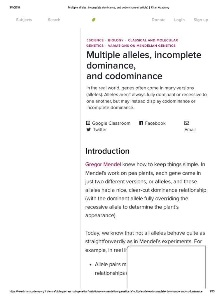 Multiple Alleles, Incomplete Dominance, and Codominance (Article ...