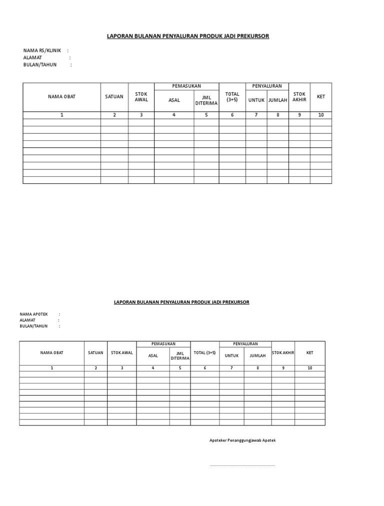 Form Laporan Prekursor-1 | PDF