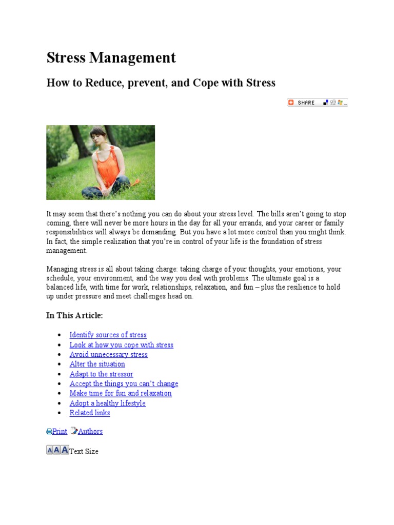 Stress Management: How To Reduce, Prevent, and Cope With Stress | PDF ...