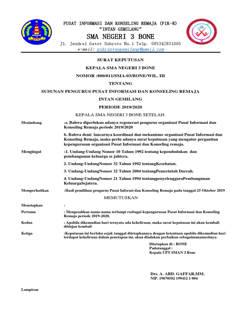 SK Pik-R Intan Gemilang Sman 3 Bone 2019-2020 | PDF