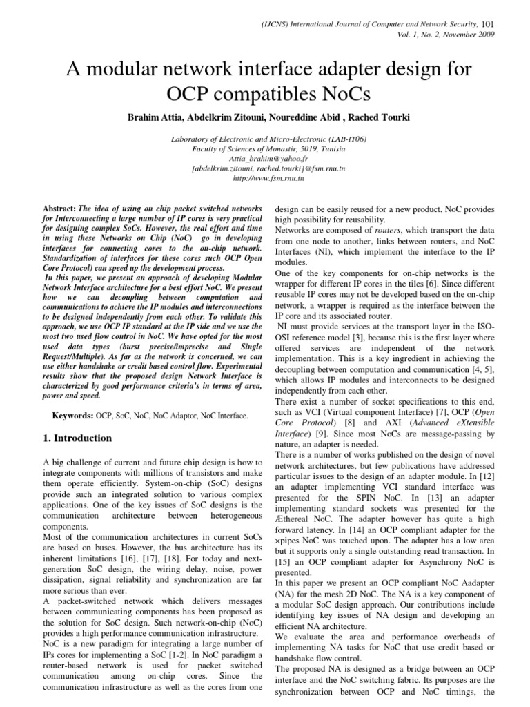 Modular Network Interface for OCP NoCs | PDF | System On A Chip | Routing