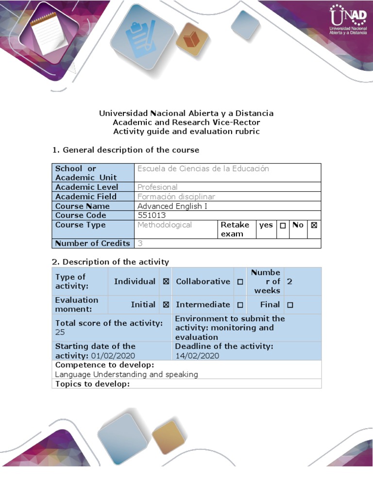 Activity Guide And Evaluation Rubrics Task 1 Recognition Activity