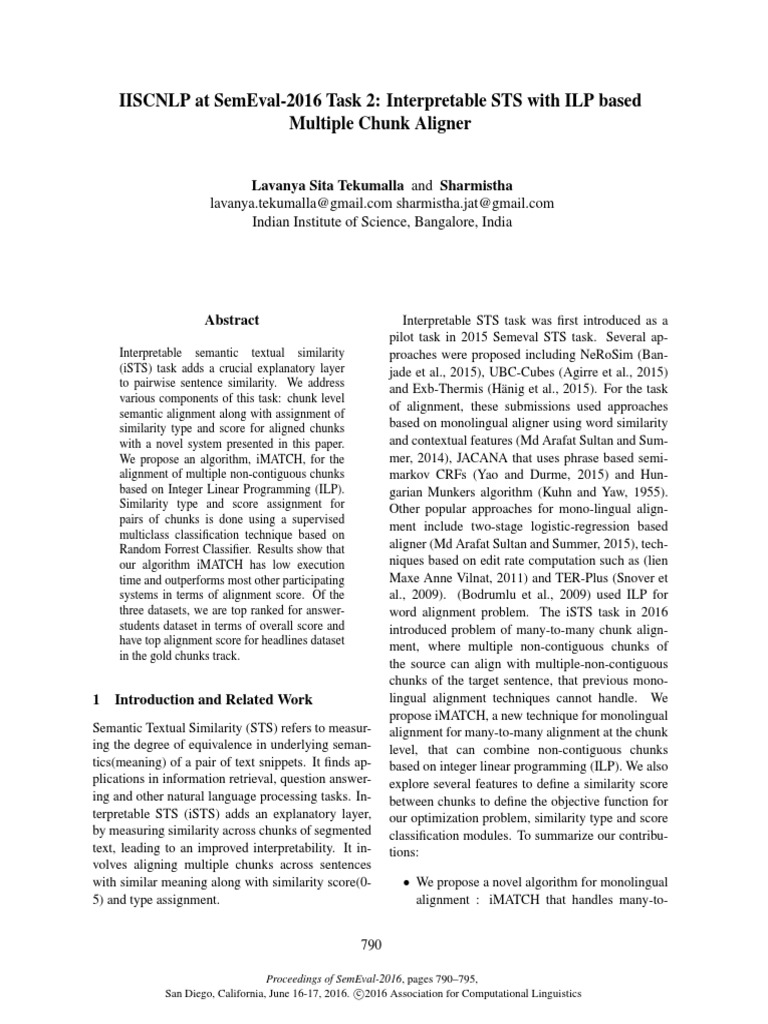 iMATCH: ILP Based Monolingual Aligner For Multiple-Alignment at The Chunk Level | PDF ...