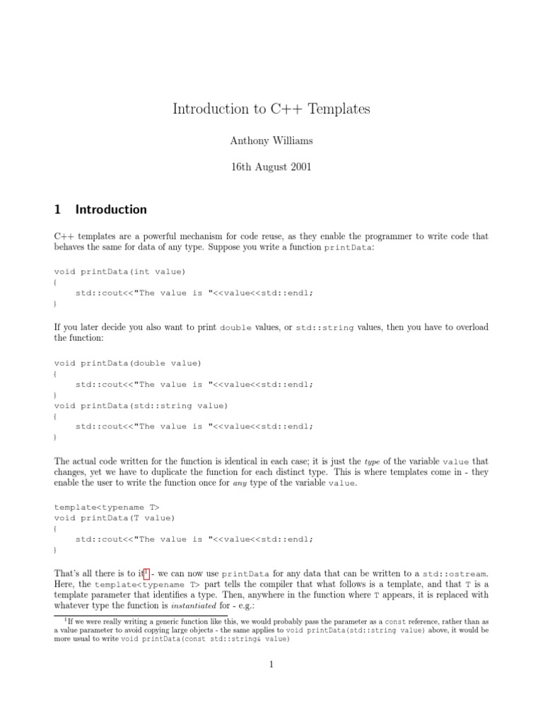 Introduction To C++ Templates: Anthony Williams 16th August 2001 | PDF ...