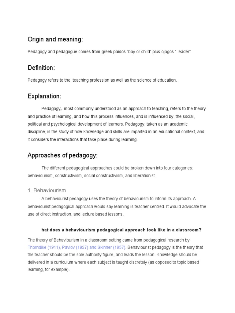 A Comprehensive Overview of Pedagogy: Its Origins, Definitions ...
