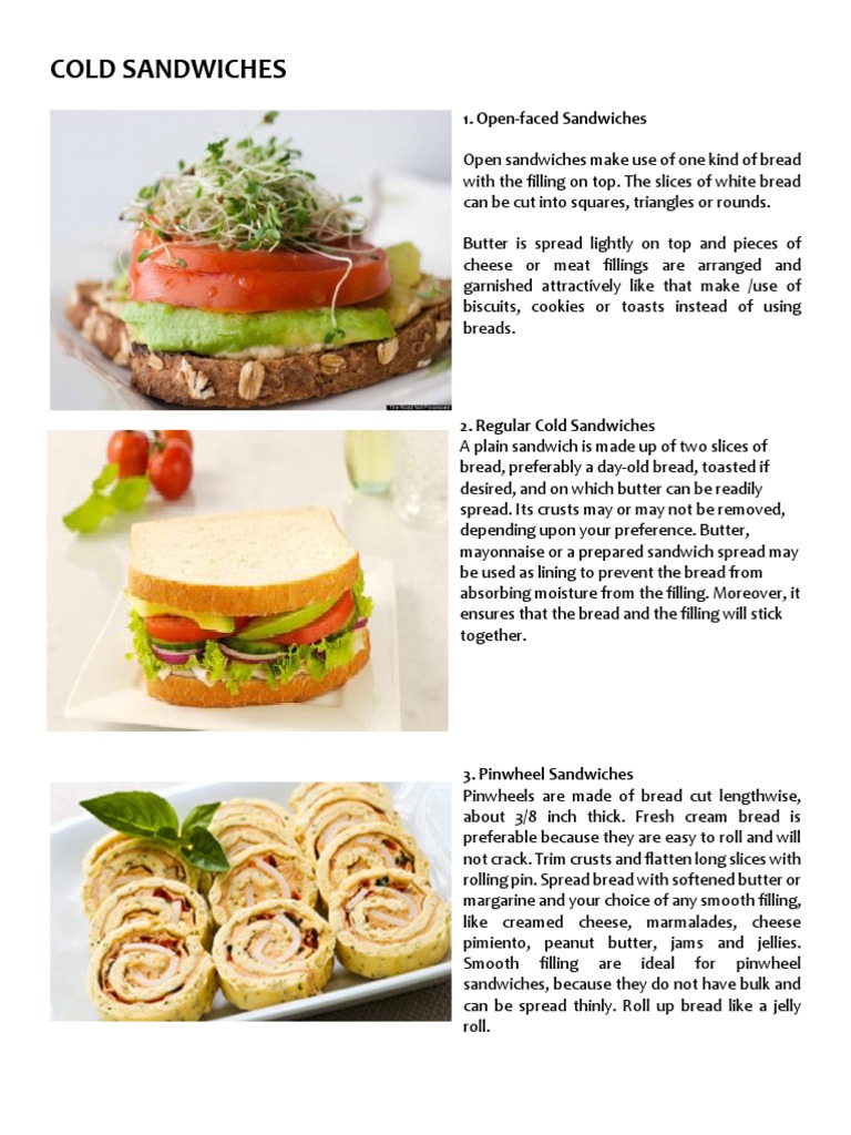 A Guide to Different Types of Cold Sandwiches | PDF | Sandwich | Toast