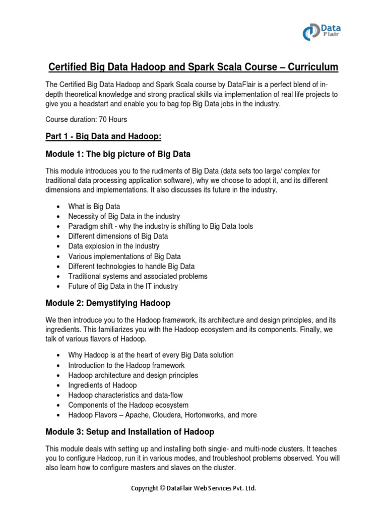Certified Hadoop and Spark Course Curriculum | PDF | Apache Hadoop | Apache Spark