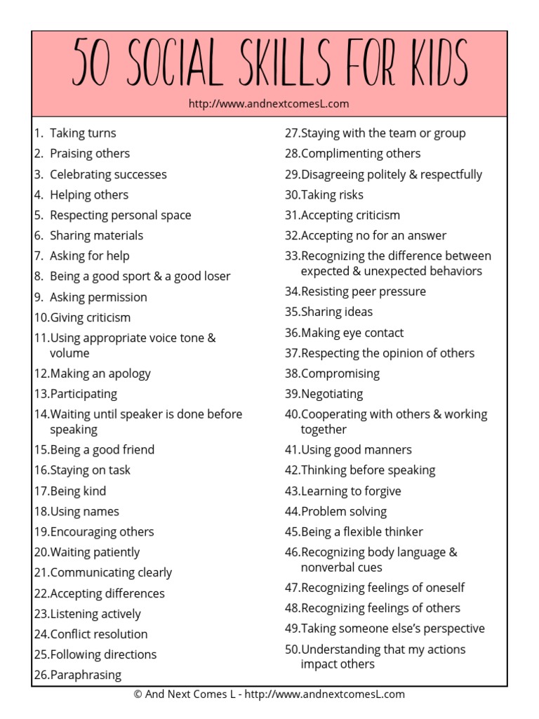 List of Social Skills For Kids PDF | PDF