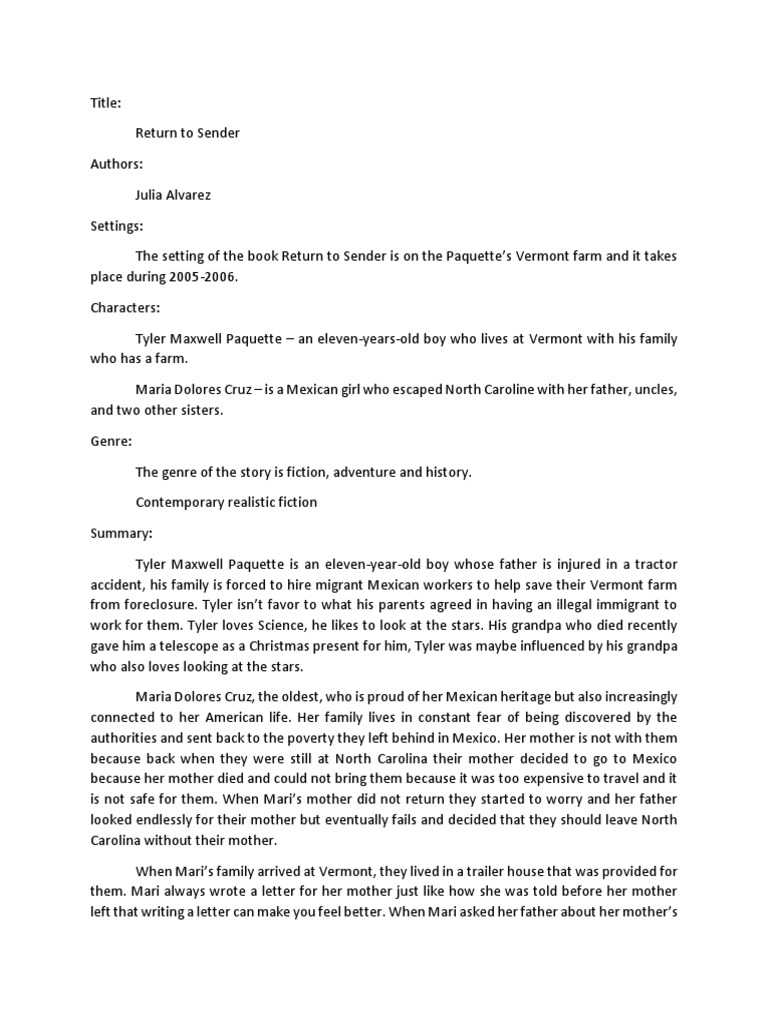 Return to Sender: A Summary | PDF