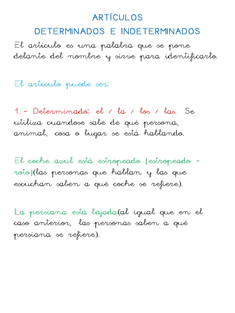 Artículos Determinados e Indeterminados | PDF