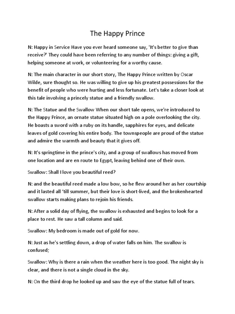 The Happy Prince Script. | PDF | The Happy Prince And Other Tales