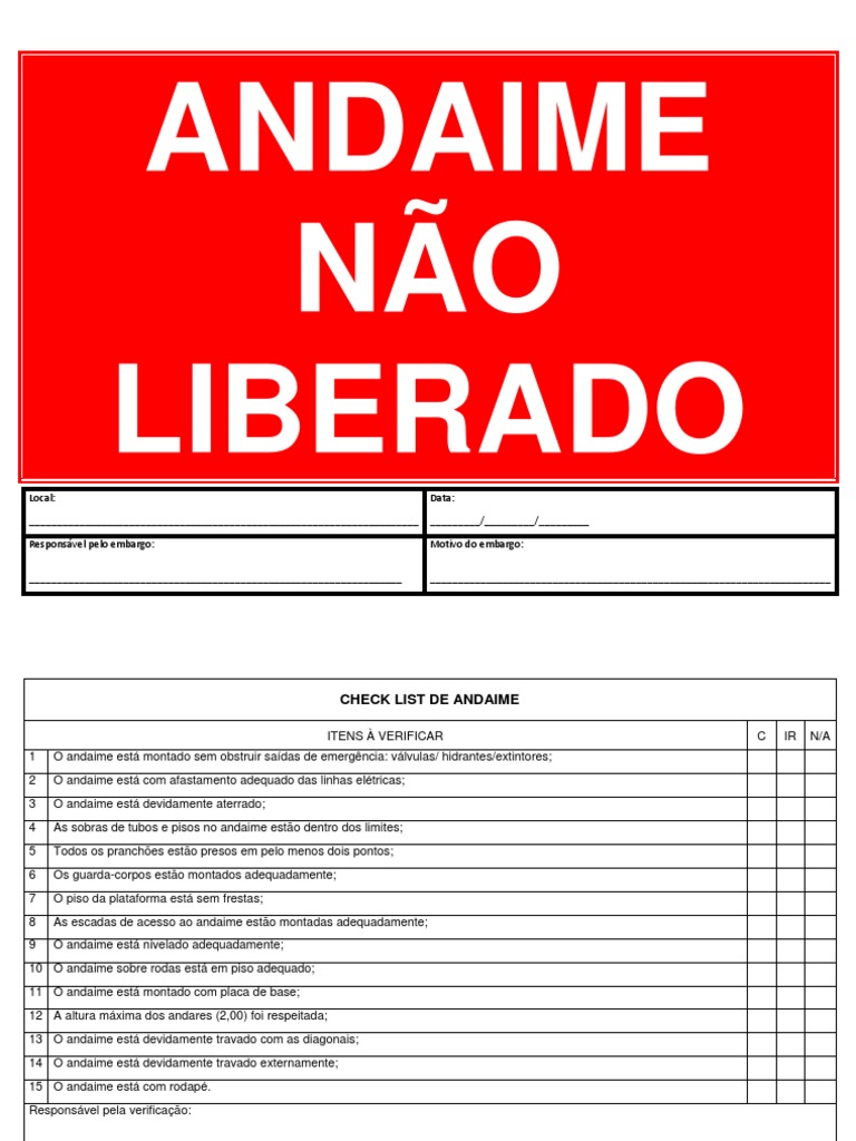Andaime Não Liberado - Novo Modelo | PDF