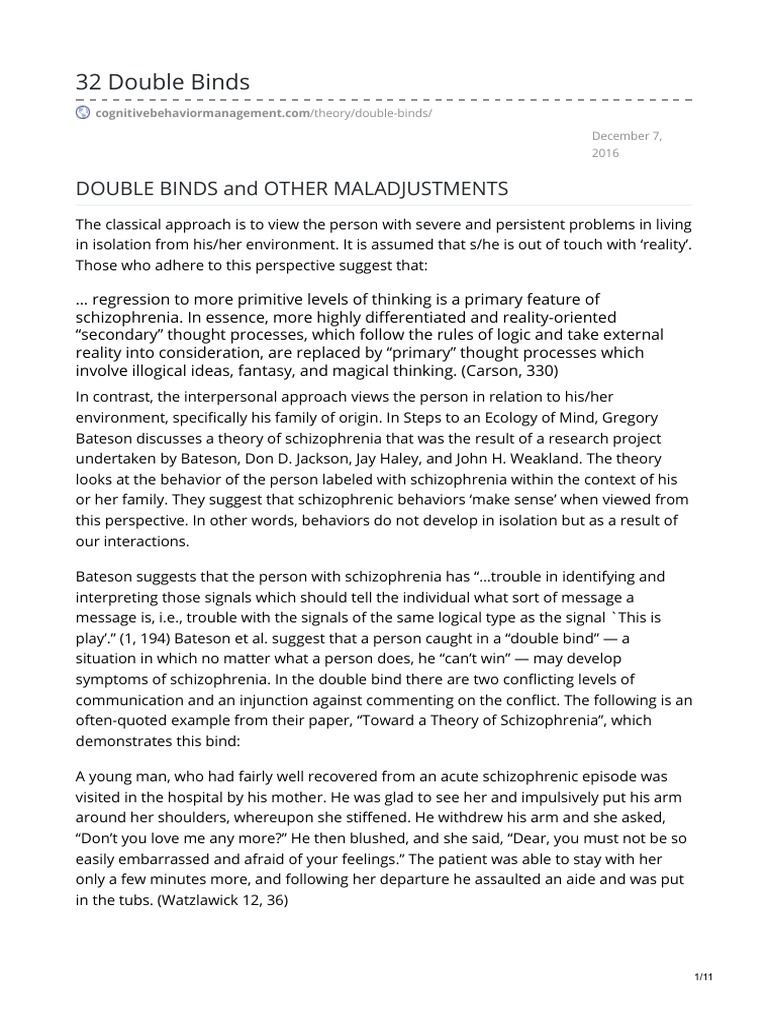 Double Binds and Other Maladjustments: An Analysis of Interpersonal Theory and the Development ...