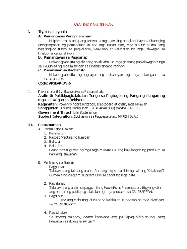 Aralin 6 DLP AP 3 | PDF