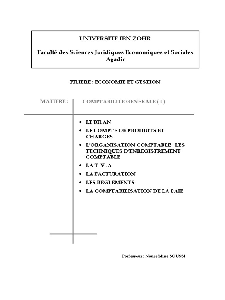 Cours de Compta Soussi PDF | PDF | Bilan comptable | Comptabilité