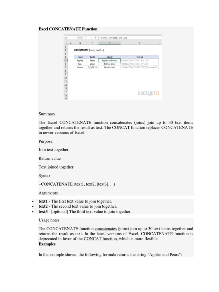 CONCATENATE Function | PDF | Spreadsheet | Microsoft Excel