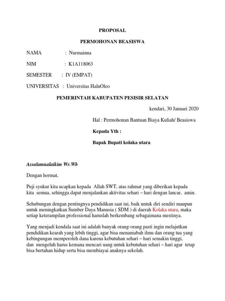 Contoh Proposal Pengajuan Beasiswa Pemda | PDF