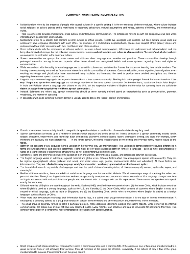 Communication in The Multicultural Setting | PDF | Cross Cultural ...