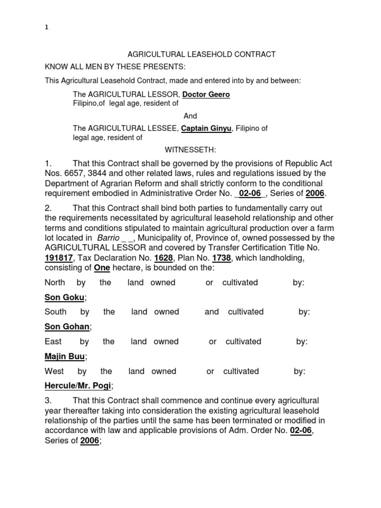 Agricultural Leasehold Contract Pdf Lease Leasehold Estate