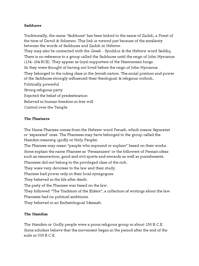 Jewish Sects | PDF | Pharisees | Jews And Judaism