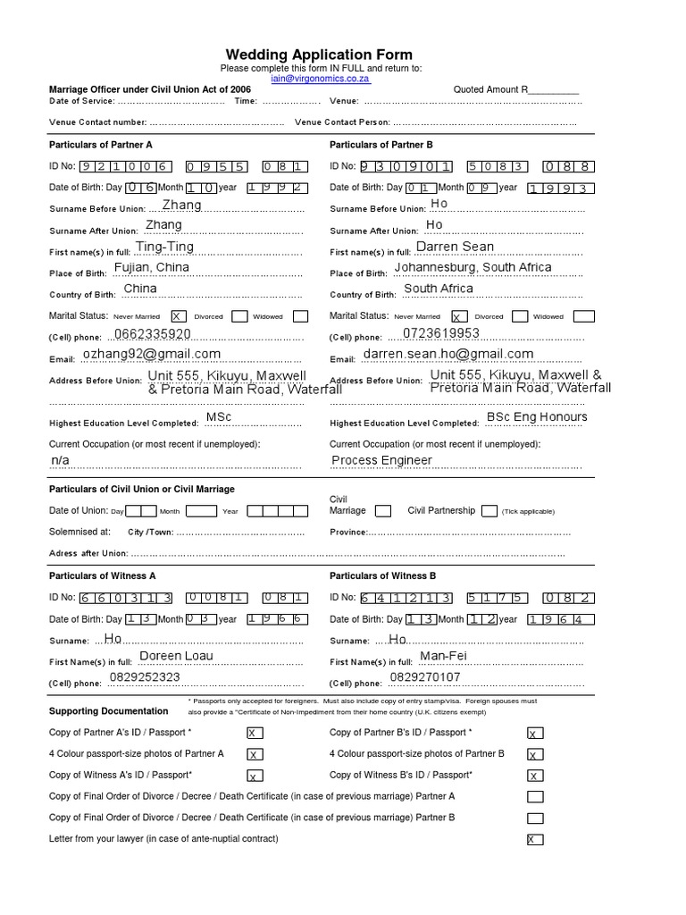 Wedding Application Form | PDF | Civil Union | Marriage