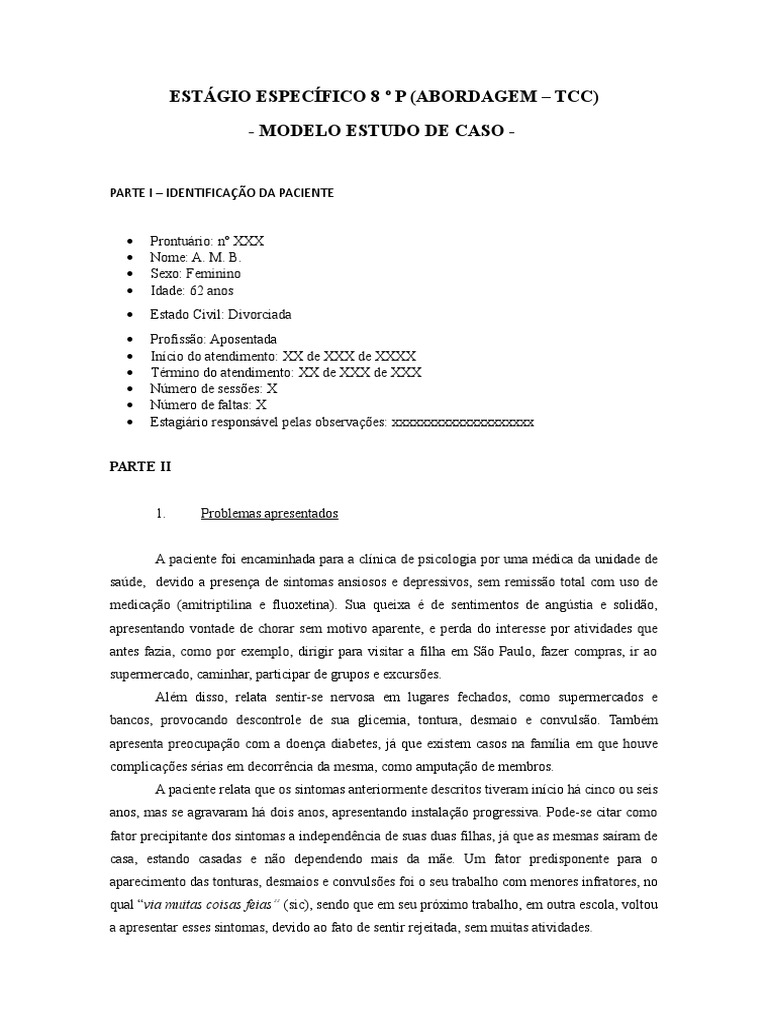 Modelo Estudo de Caso - TCC | PDF | Depressão | Terapia cognitiva ...