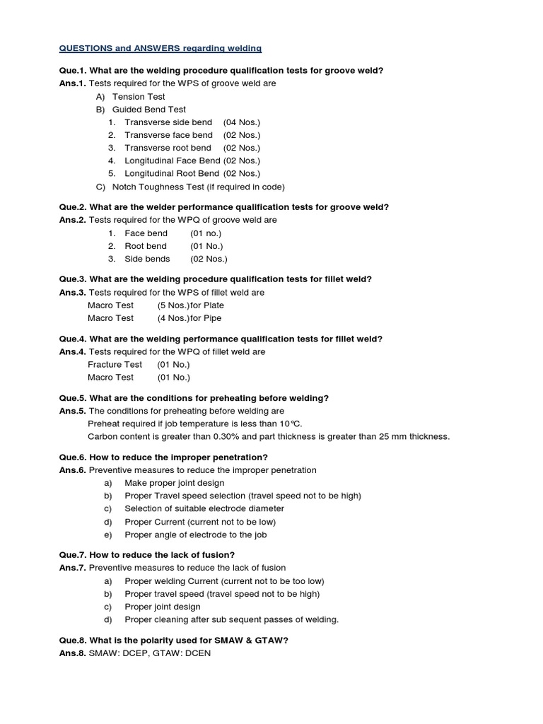 Welding Questionarie & Ans. | PDF | Welding | Construction