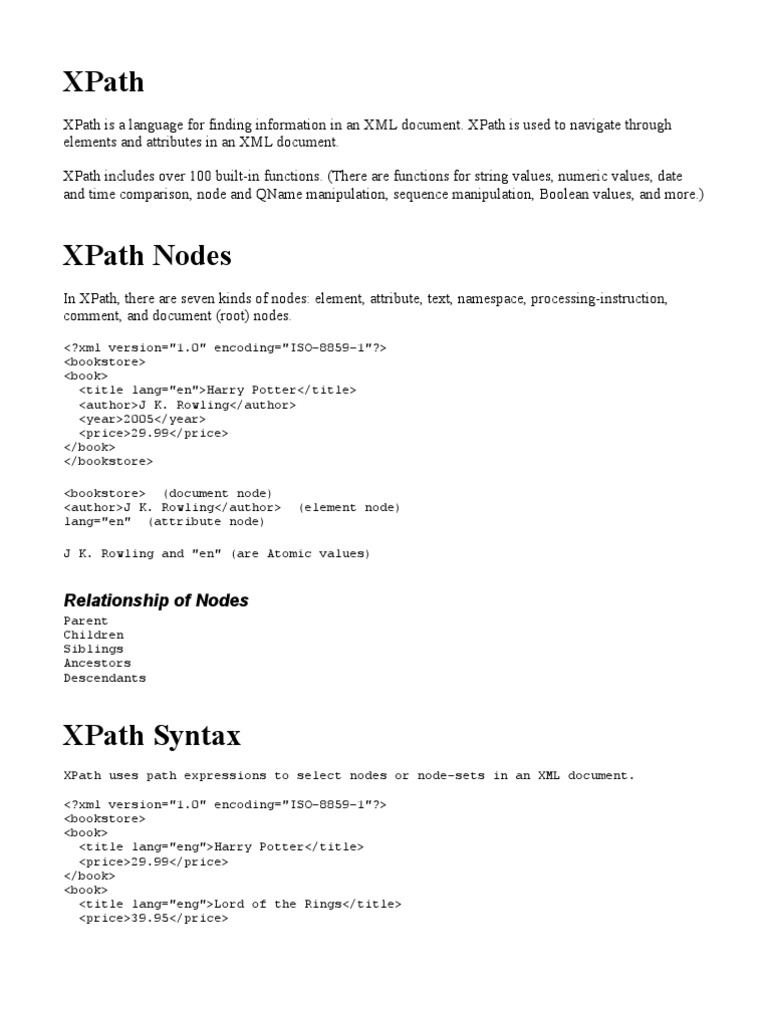 Xpath: Relationship of Nodes | PDF | X Path | Persistence