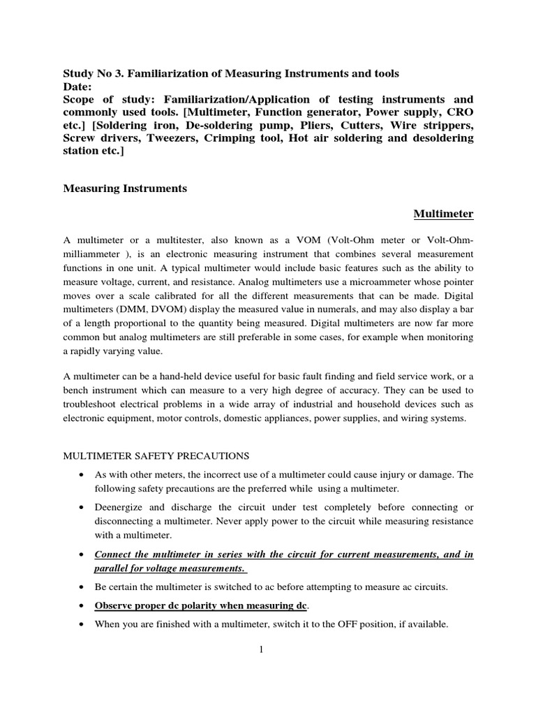 Familiarization of Measuring Instruments and Tools Handout | PDF ...