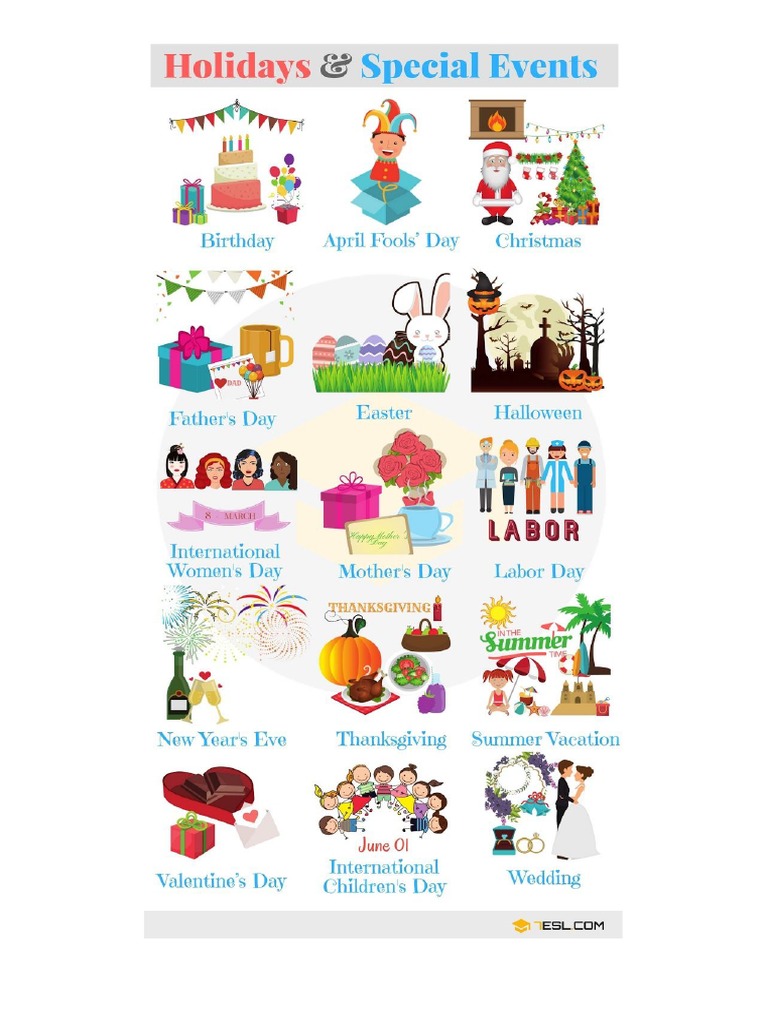 Holiday and Celebrations Vocabulary | PDF