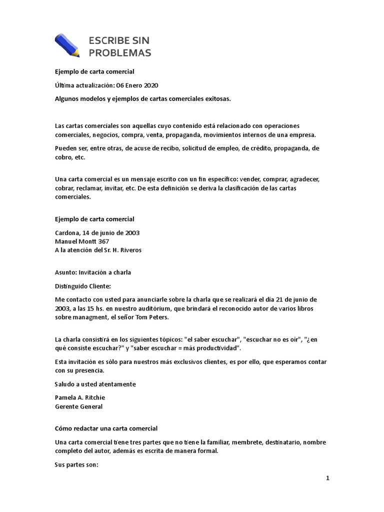 Ejemplo De Carta Comercial Profesional