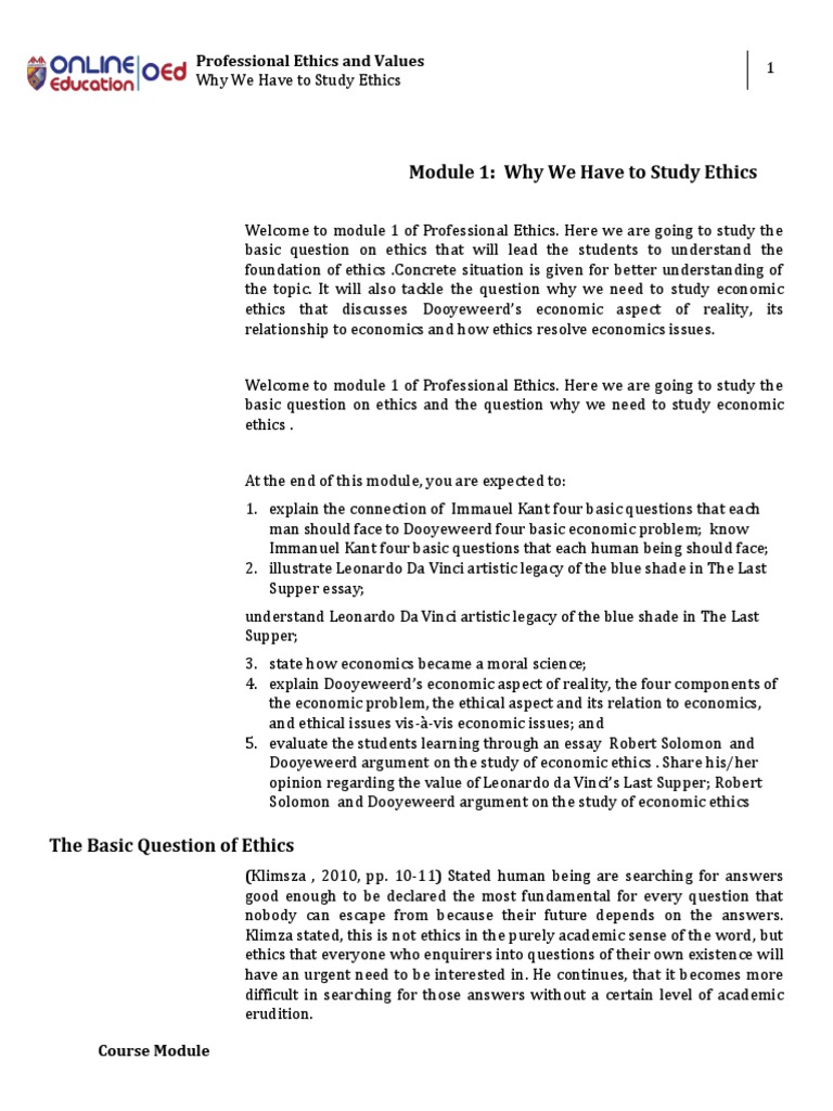 Week 1, Why We Have To Study Ethics | PDF