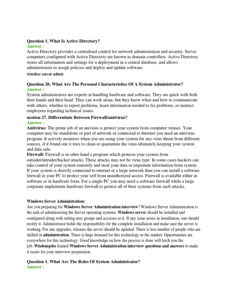 Windows Server Administration Interview Preparation: Understanding Key Roles, Technologies, and ...