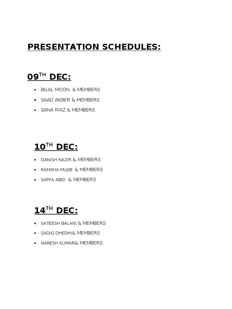December Presentation Schedule 2023 | PDF