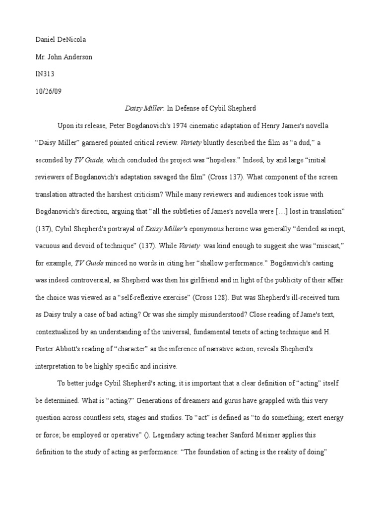 Daisy Miller: in Defense of Cybil Shepherd | PDF
