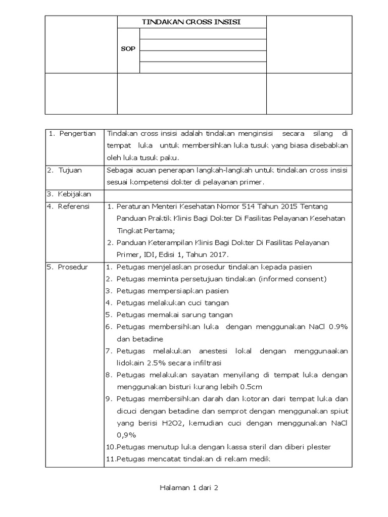 SOP Tindakan Cross Insisi Medis | PDF