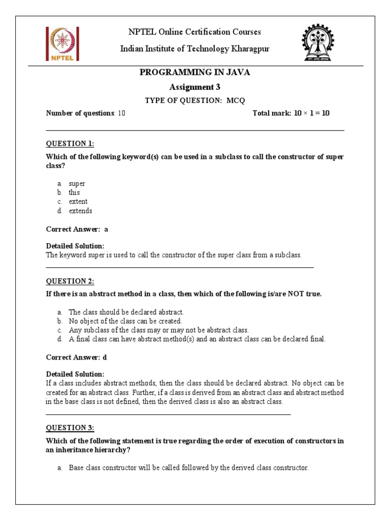 Week 03assignment Mcq Pdf Inheritance Object Oriented Programming