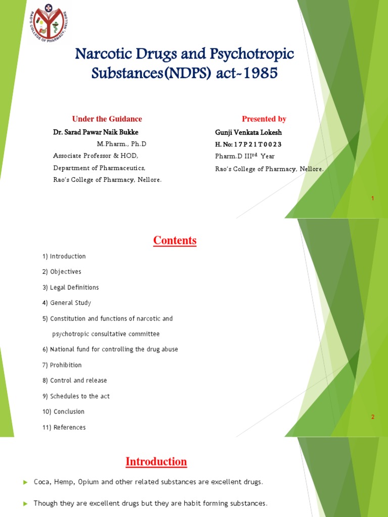 Narcotic Drugs and Psychotropic Substances (NDPS) Act-1985 | PDF | Narcotic | Psychoactive Drugs