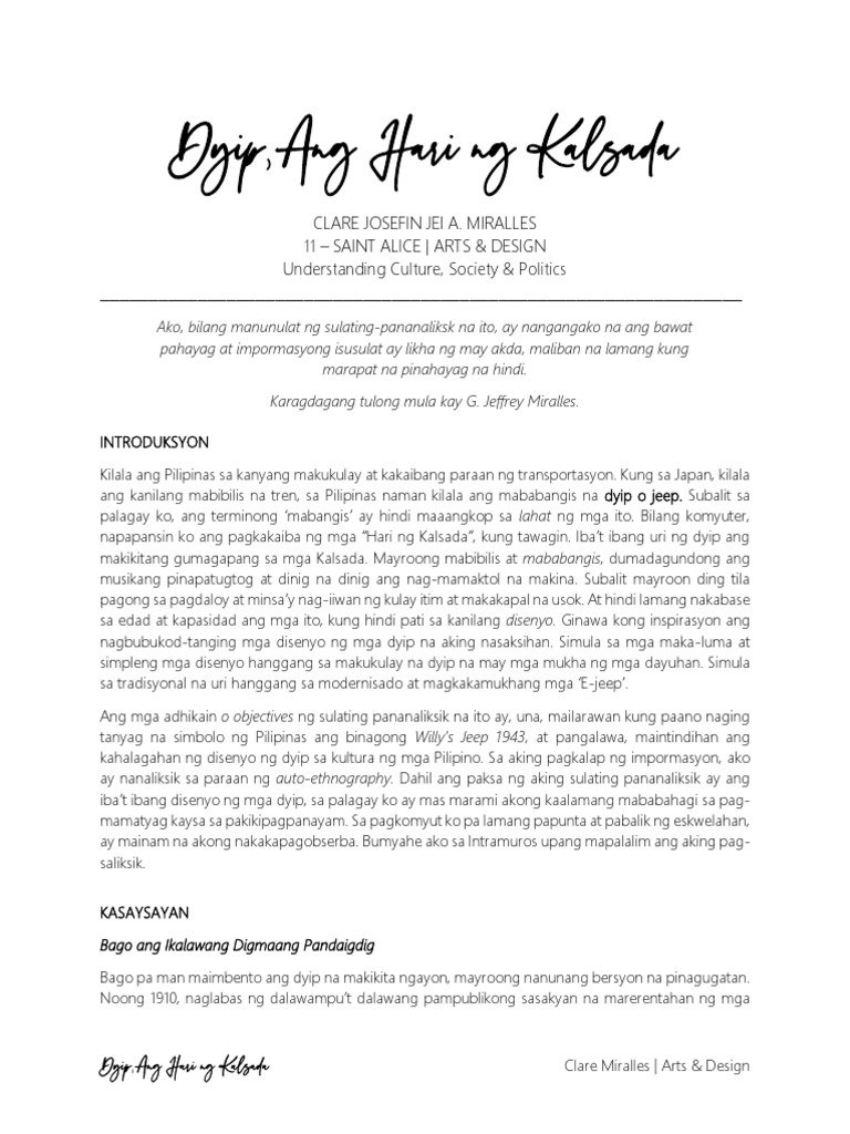 Dyip, Ang Hari NG Kalsada | PDF