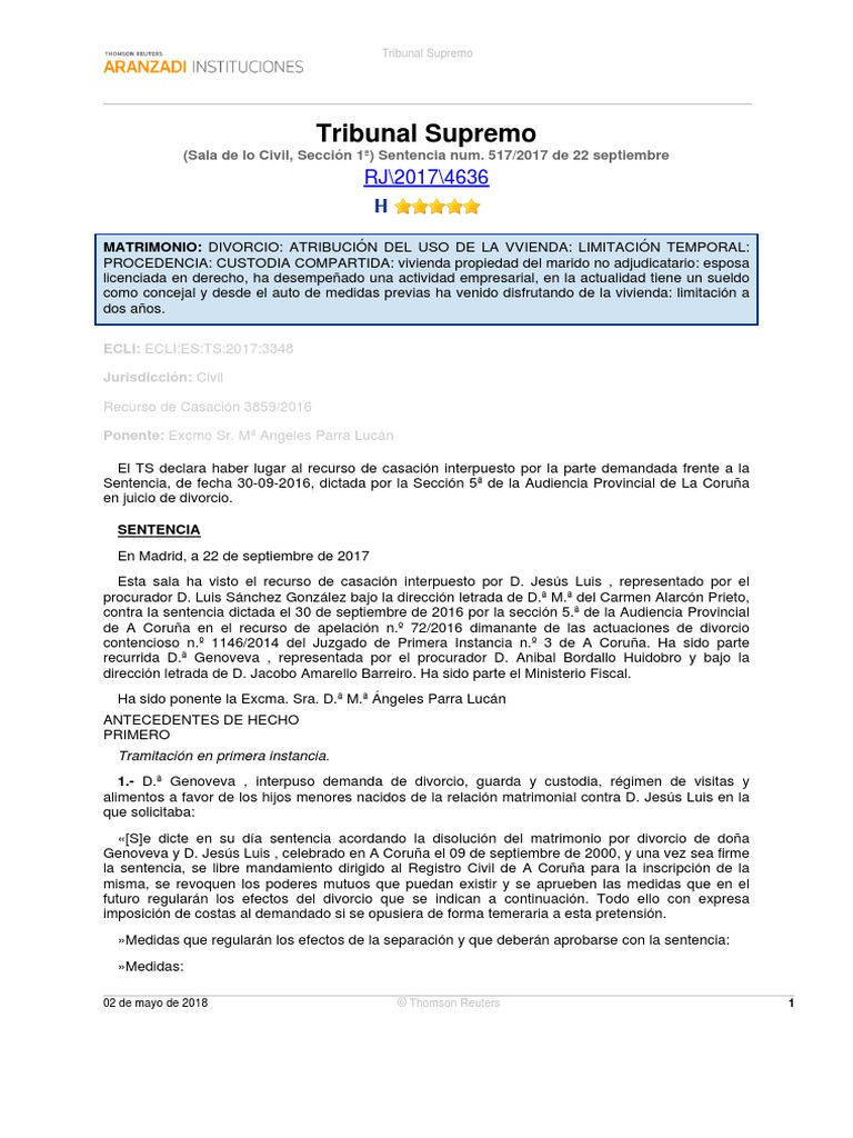 Jur - TS (Sala de Lo Civil, Seccion 1a) Sentencia Num. 517-2017 de 22 Septiembre - RJ - 2017 ...
