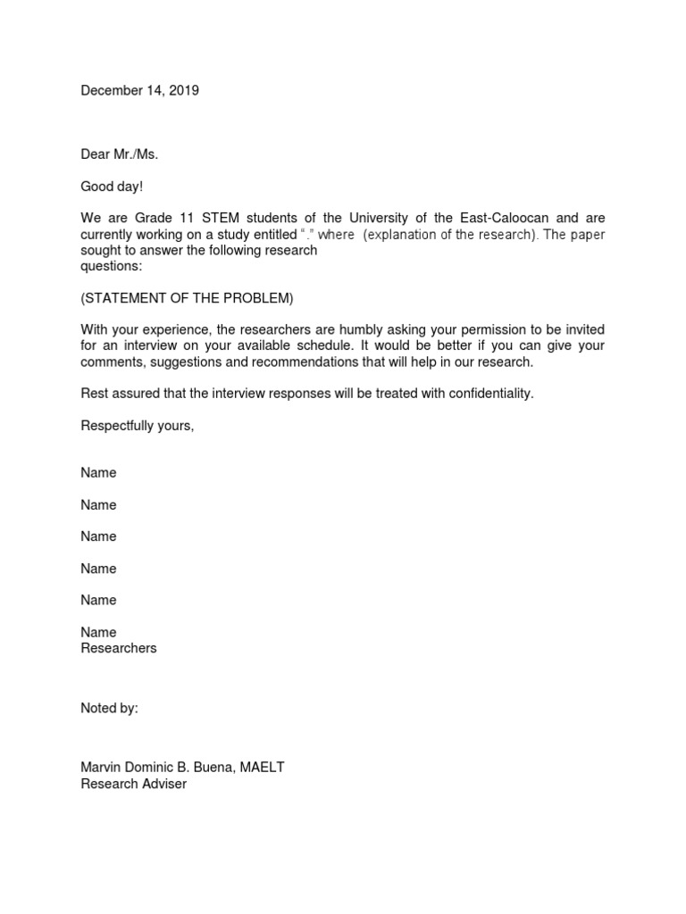 Sample Letter of Interview and Consent | PDF | Confidentiality ...