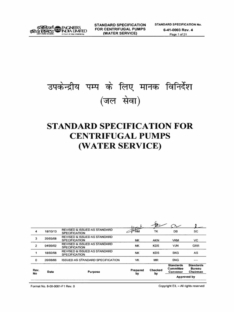 EIL-STD Specifiction For Centrifugal Pumps PDF | PDF | Pump | Specification (Technical Standard)