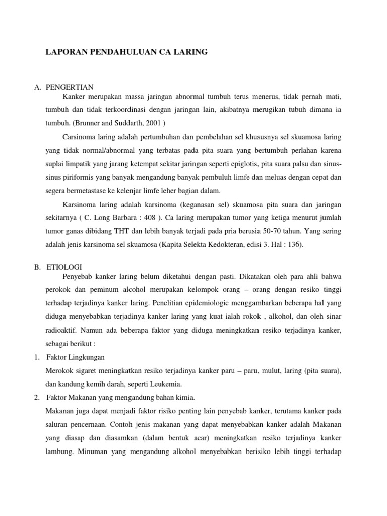 Laporan Pendahuluan Ca Laring | PDF
