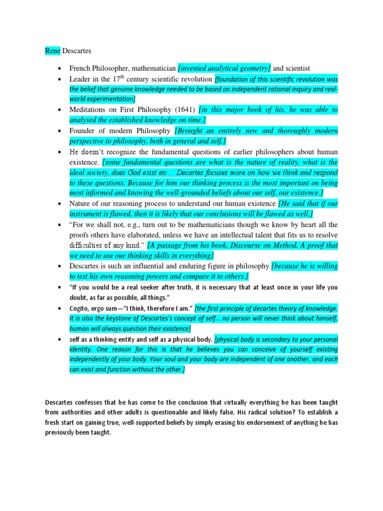 Rene Descartes and the Foundations of Modern Philosophy | PDF | René ...