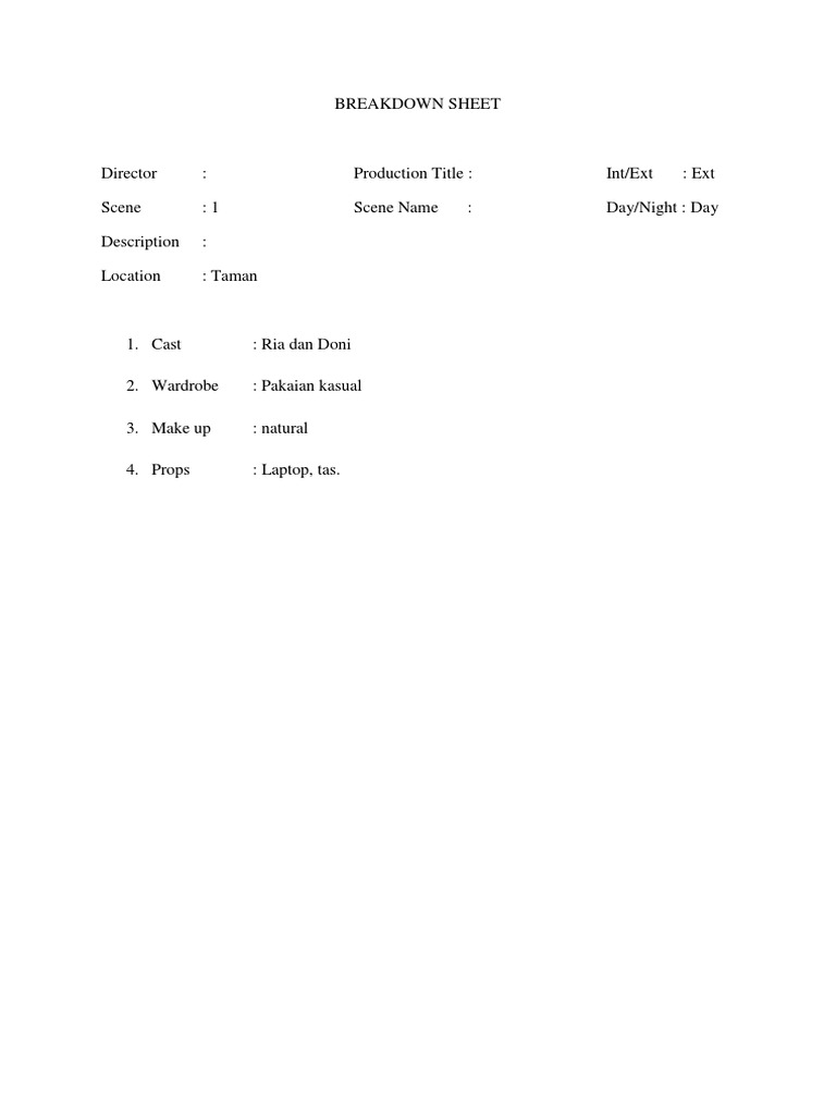 Film Scene Breakdown Sheet | PDF