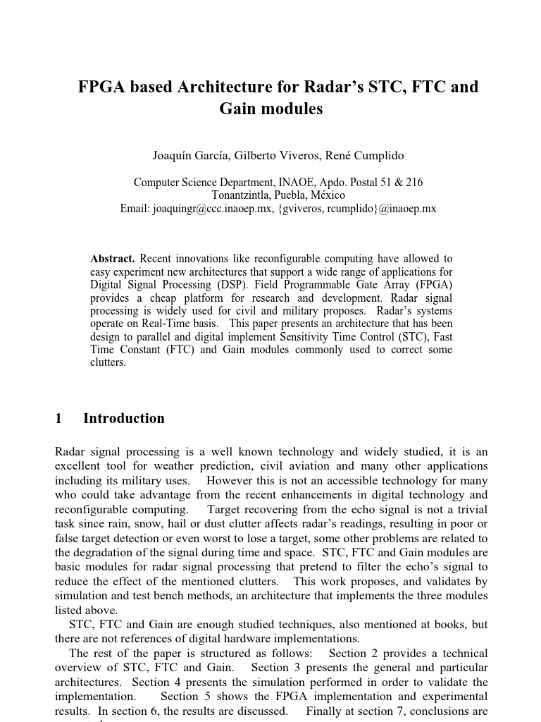 FPGA Based Architecture For Radar's STC, FTC and Gain Modules | PDF | Radar | Field Programmable ...