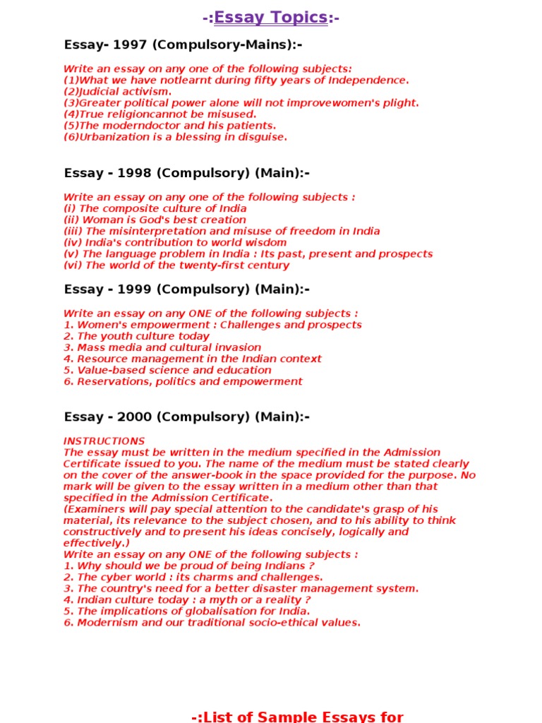 Essay Topics